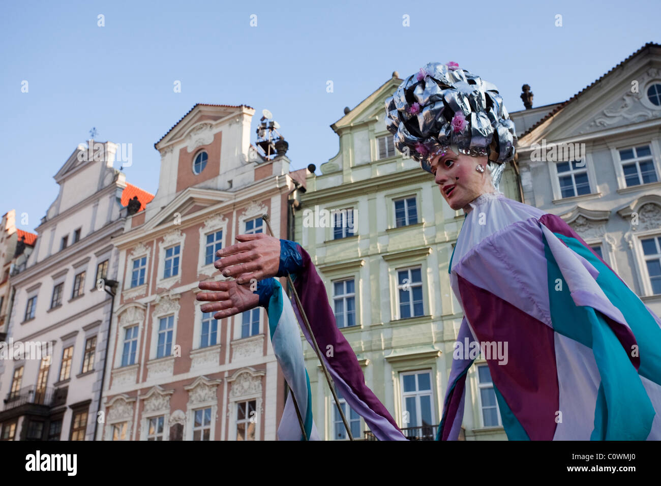 Carnival procession walks through the center of Prague during the start ...