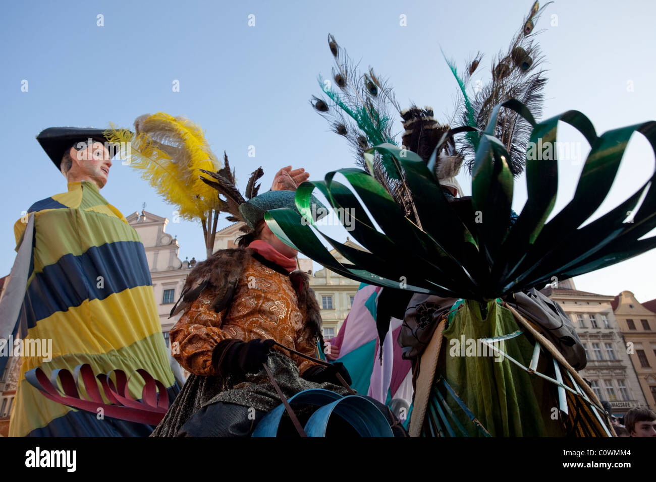 Carnival procession walks through the center of Prague during the start ...