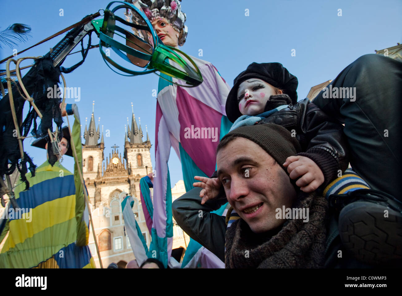 Carnival procession walks through the center of Prague during the start ...