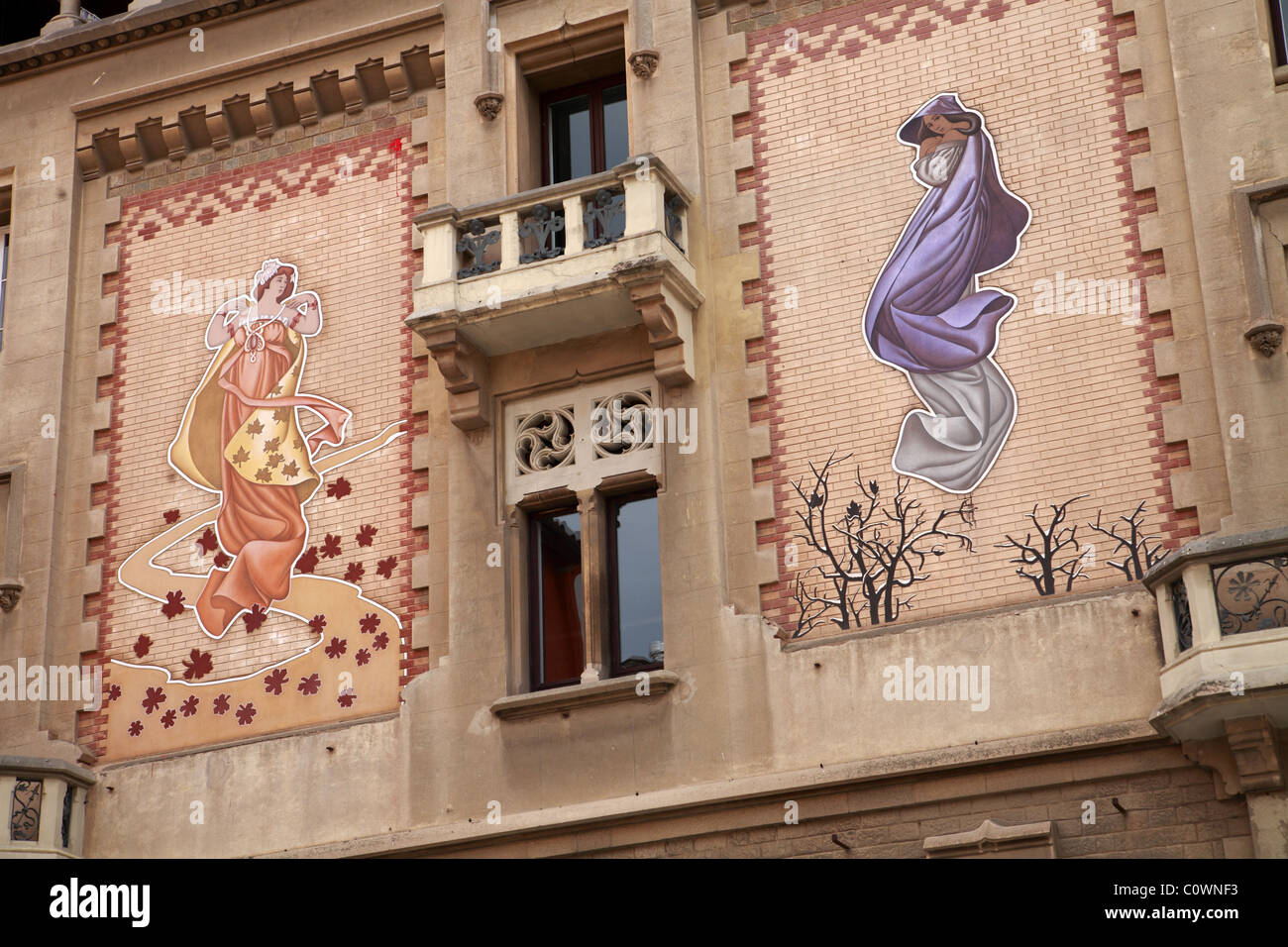 Paintings on a building facade in Vic, Costa Brava, Spain Stock Photo ...