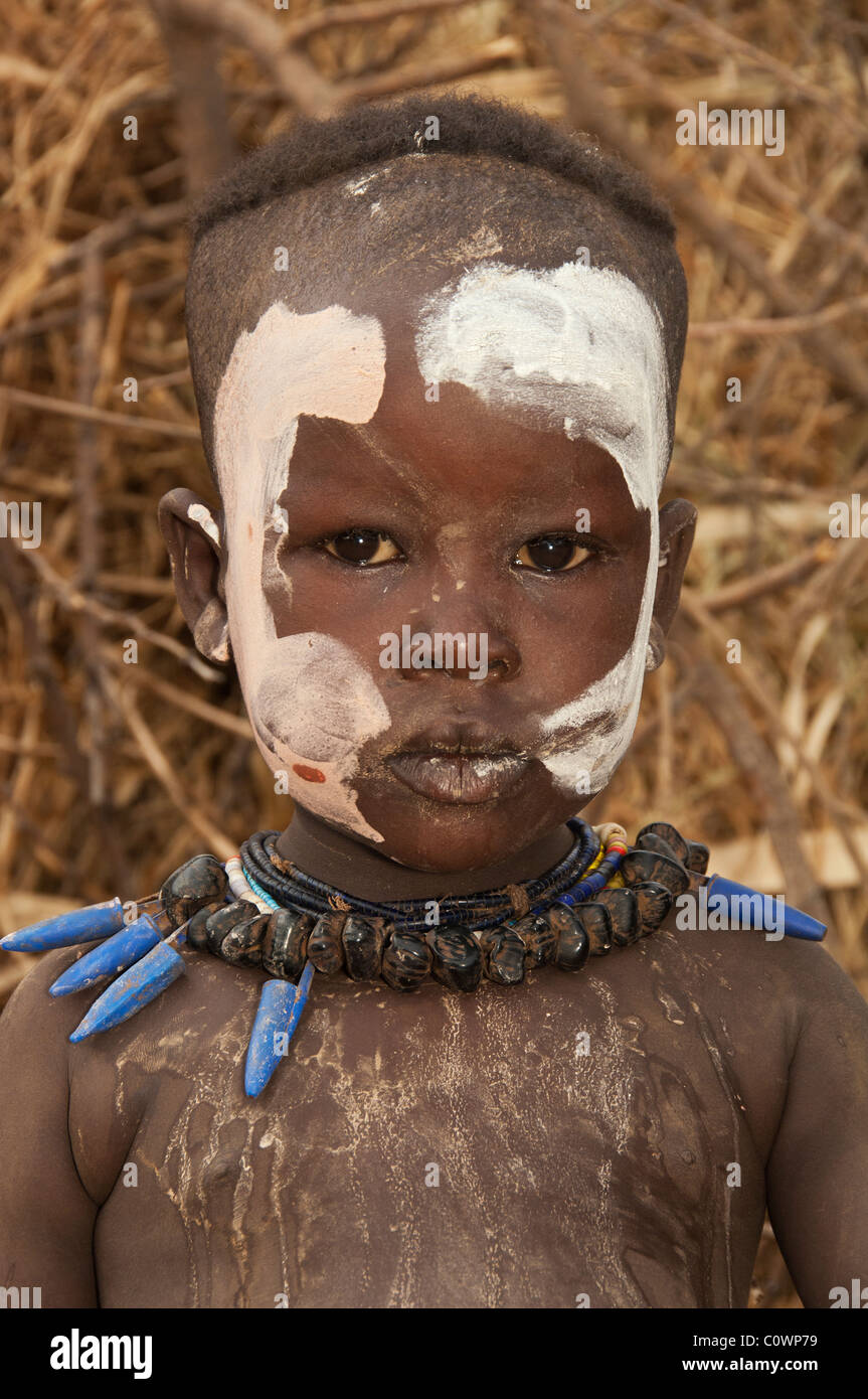 Portrait of a Karo baby with face paintings, Omo river valley, Southern ...