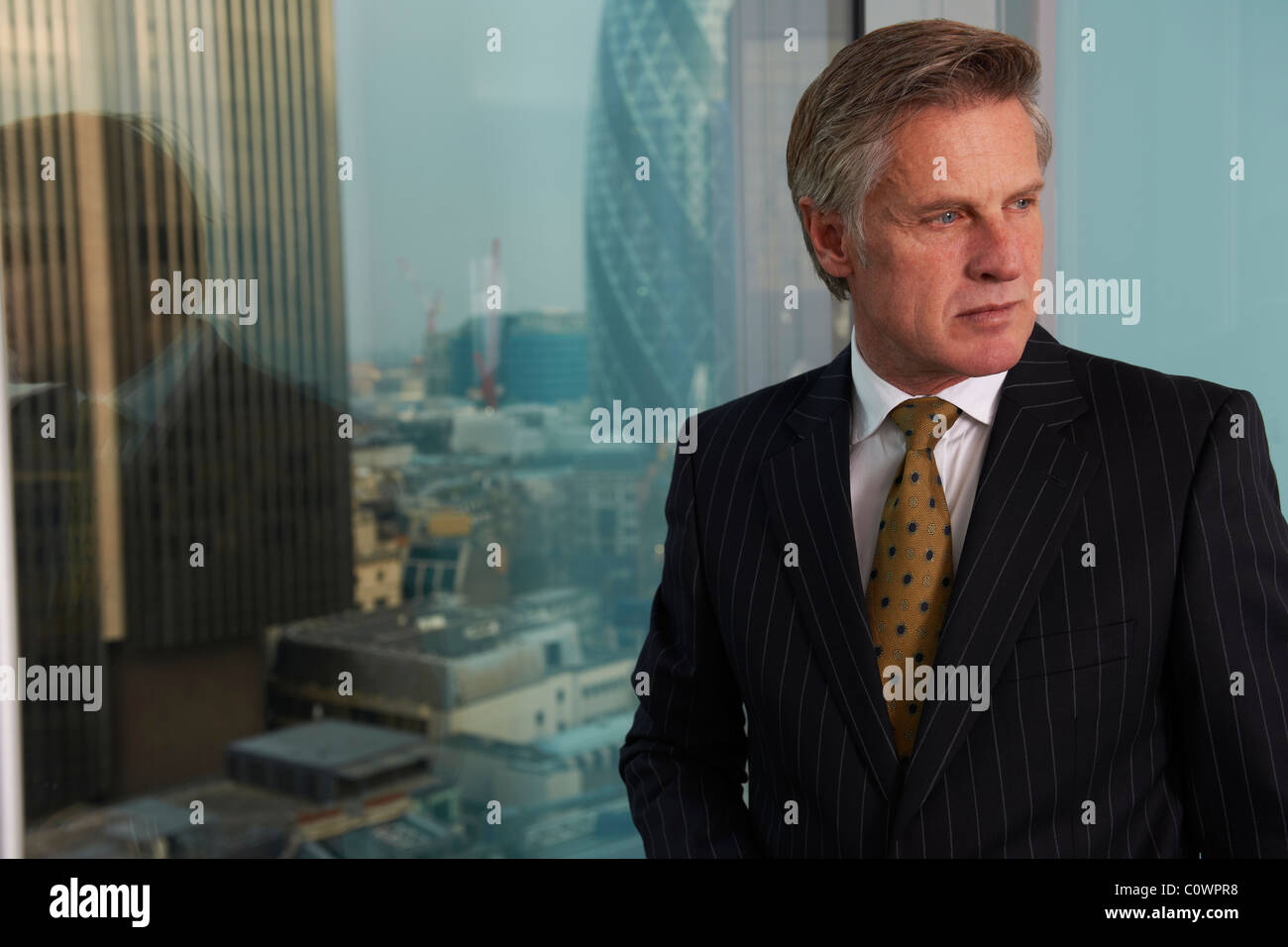 Portrait of a senior executive by a window looking off camera Stock ...
