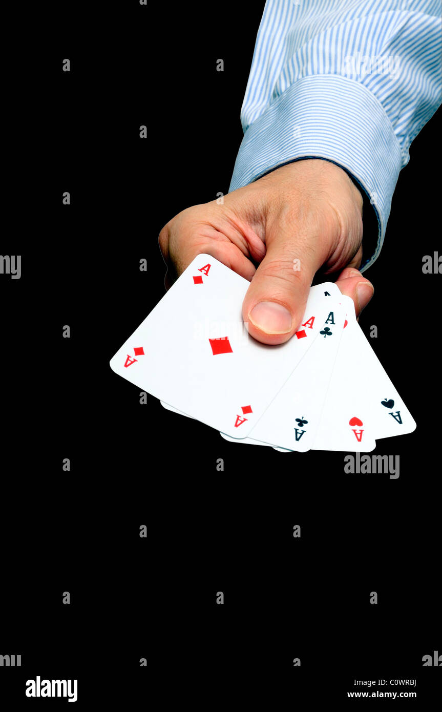 man hand showing four aces cards Stock Photo - Alamy