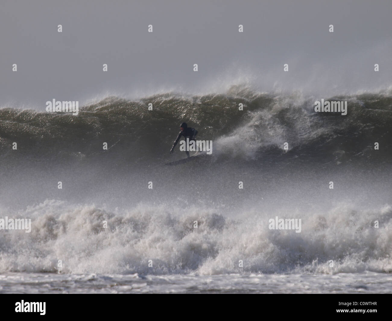 Big wave surfing, Mortehoe, North Devon, UK Stock Photo - Alamy