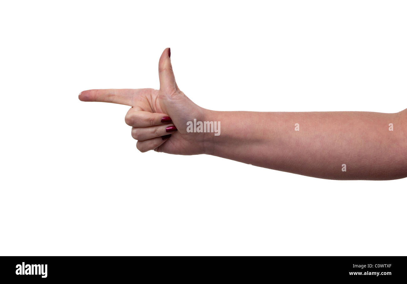 womans hand pointing isolated against a white background Stock Photo ...