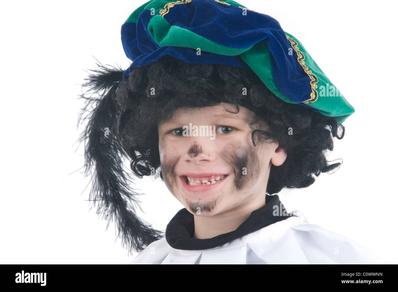 Young child playing Zwarte Piet (Black Pete), this is a Dutch tradition ...