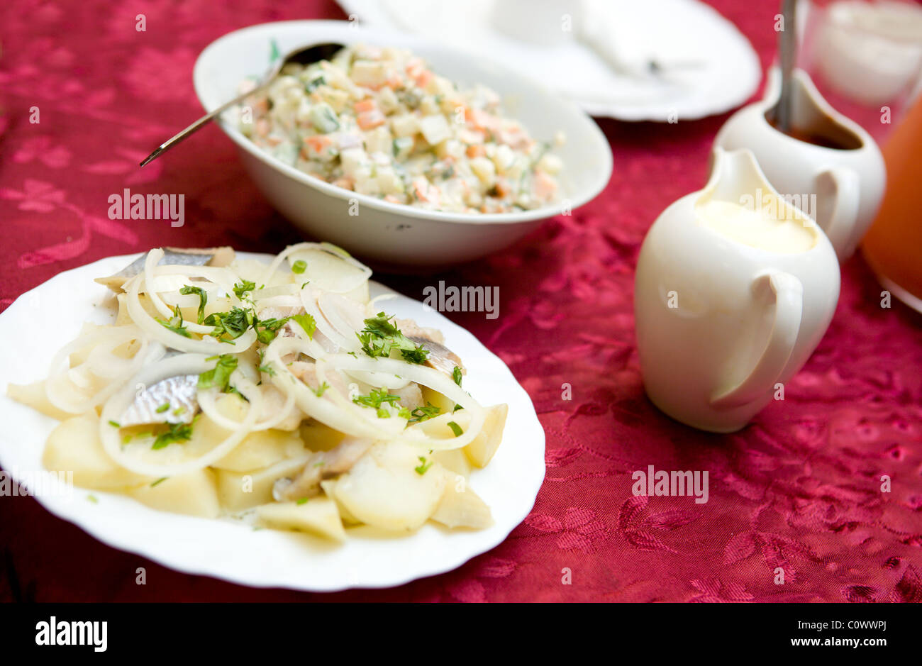 Cafe table with plenty of food on it Stock Photo - Alamy