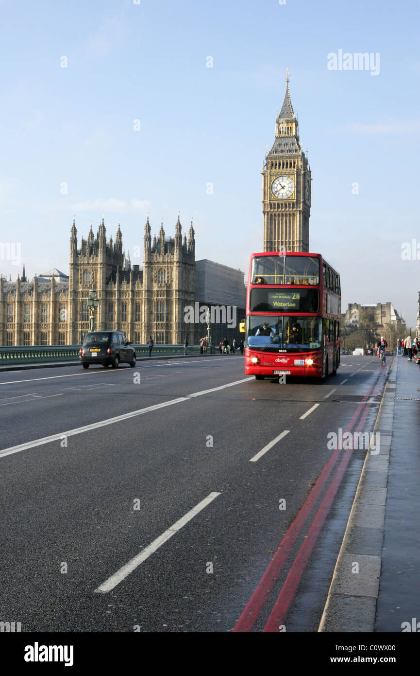 Famous Red bus on Westminster Bridge in London Stock Photo - Alamy