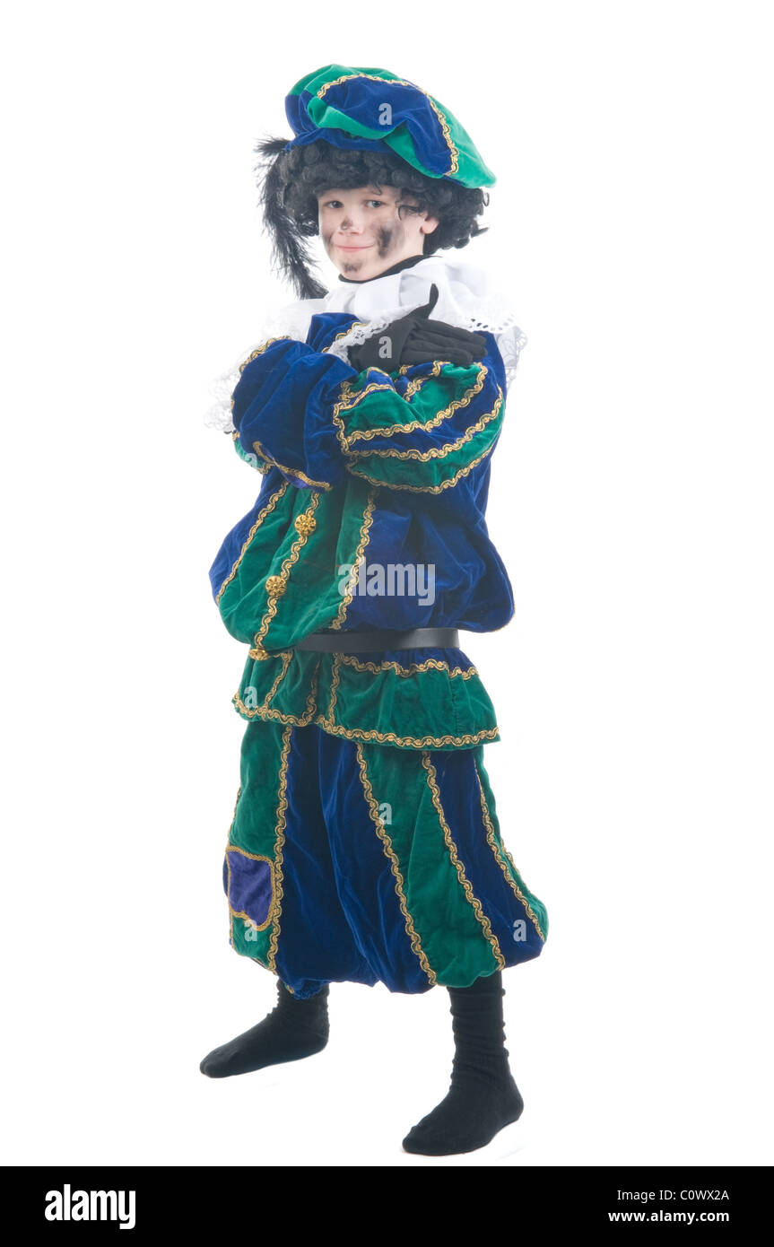 Young child playing Zwarte Piet (Black Pete), this is a Dutch tradition ...