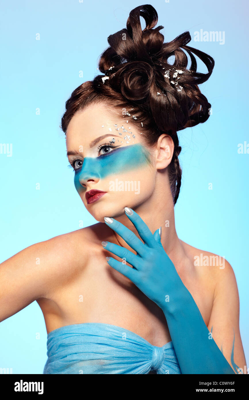 girl's fantasy blue body-art Stock Photo - Alamy