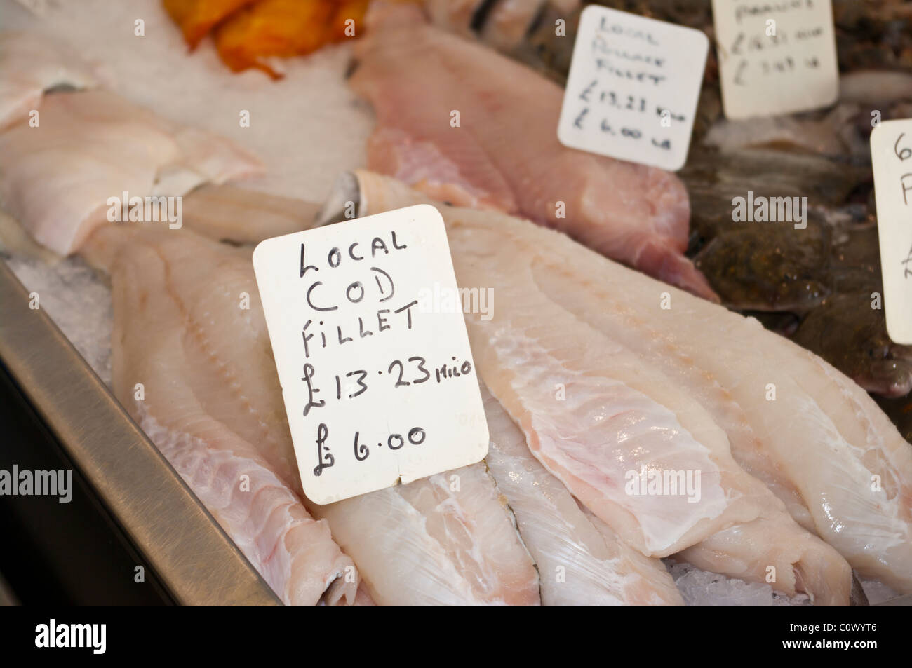 Fresh Cod Fillets On A Fish Counter Stock Photo - Alamy