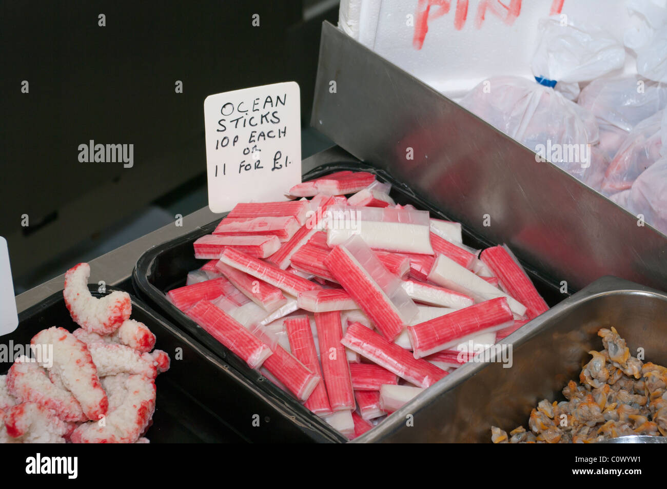 Ocean Sticks On A Fish Counter Stock Photo - Alamy