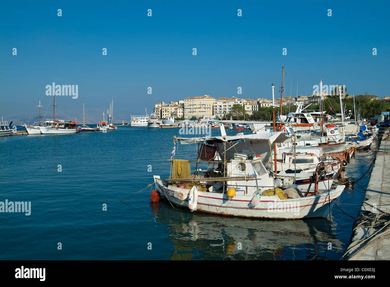 Fishing boats in harbour, Corfu Town, Corfu, Greece Stock Photo - Alamy