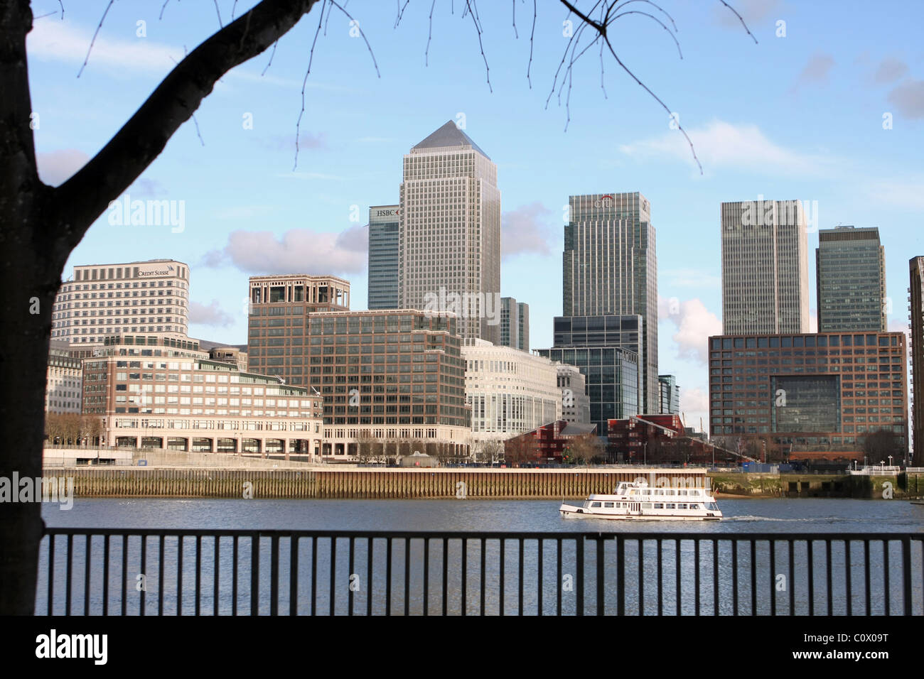 Looking from the Thames Path across the River Thames towards Canary ...