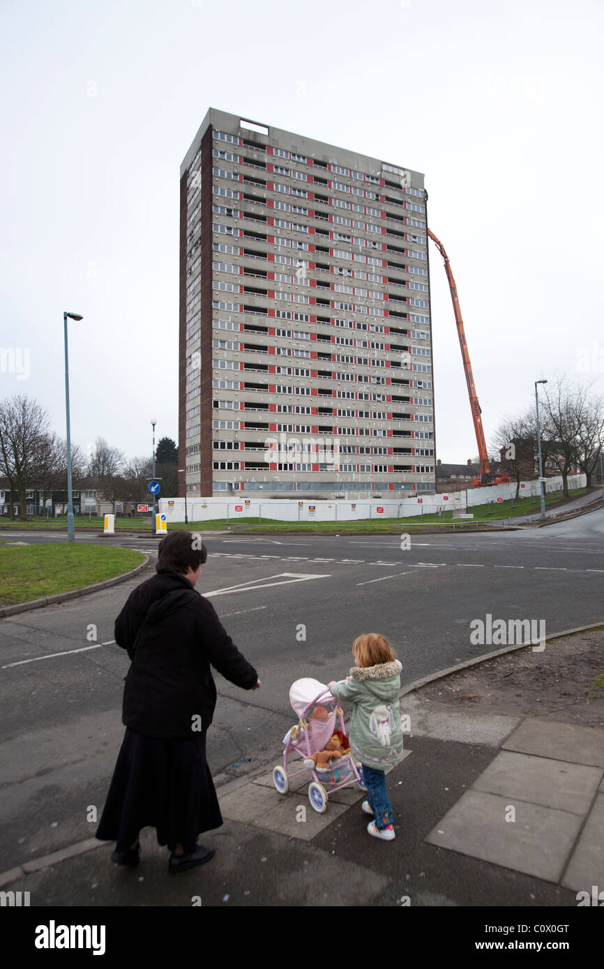 Demolition work being carried out on Bailey Tower in the Hodge Hill ...