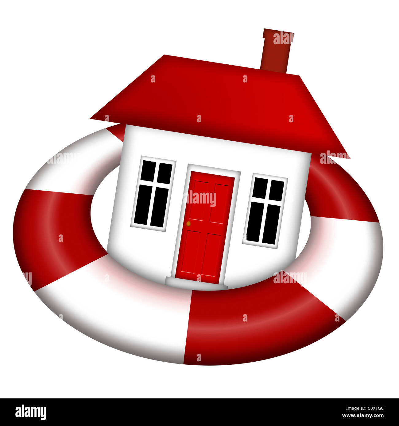House Staying Afloat on Lifesaver Illustration Stock Photo - Alamy