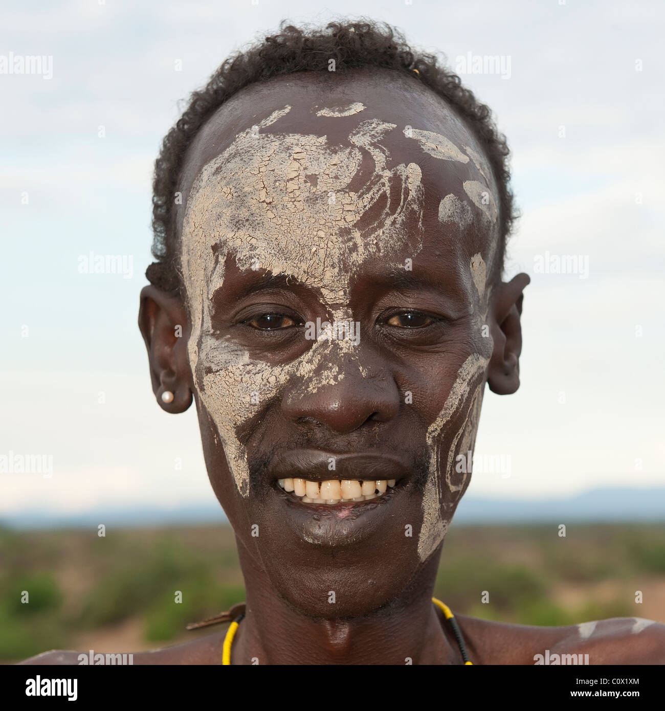 Portrait of a Karo man with body and facial paintings, Omo river valley ...