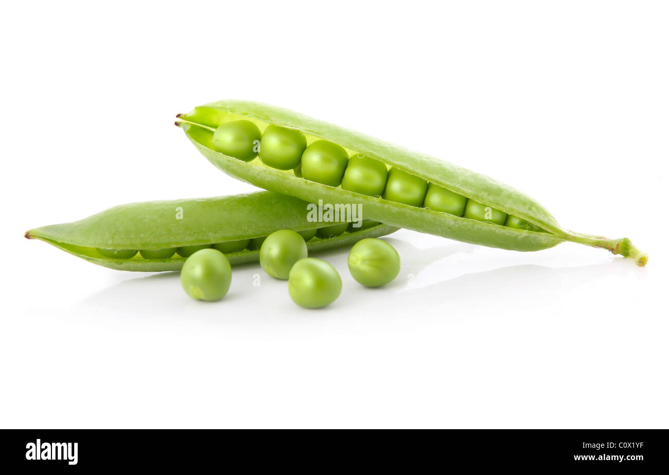 Ripe pea vegetable with green leaf isolated Stock Photo - Alamy