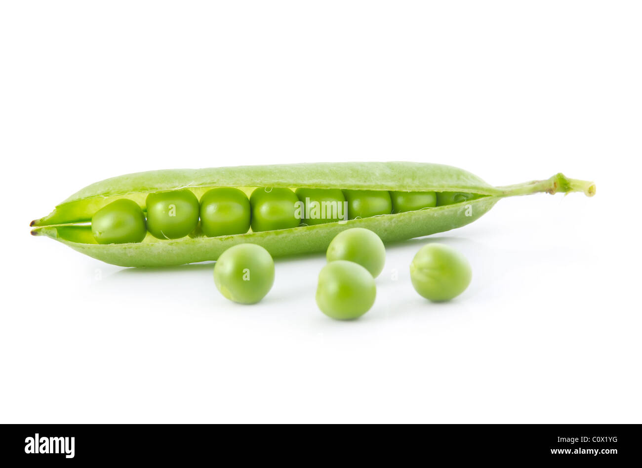 Ripe pea vegetable with green leaf isolated Stock Photo - Alamy