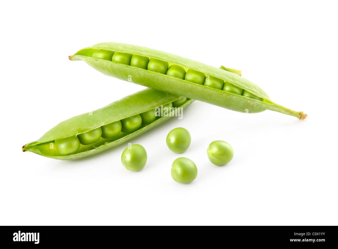 Ripe pea vegetable with green leaf isolated Stock Photo - Alamy
