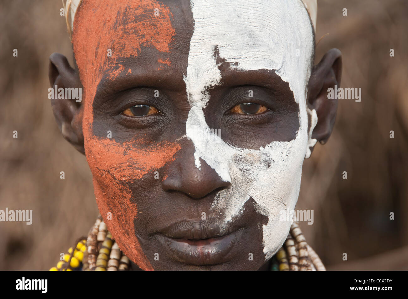 Karo woman with facial paintings and lots of necklaces, Omo river ...
