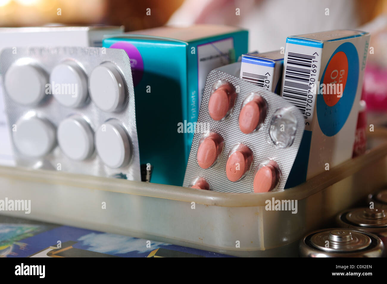 Elderly Women at Home With Medicine on Table Stock Photo - Alamy