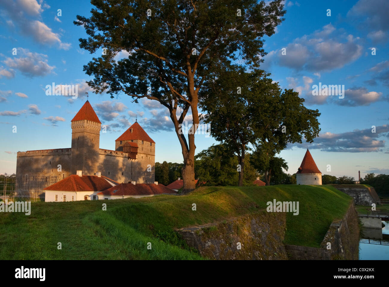 The moat, the rampart and the guard tower of Kuressaare castle Stock ...