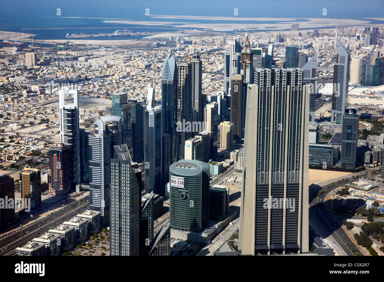 Skyline of Dubai center, business district at Sheikh Zayed road. Dubai ...
