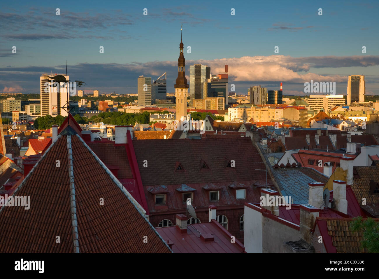 Modern buildings in Tallinn business center and downtown with roofs of ...