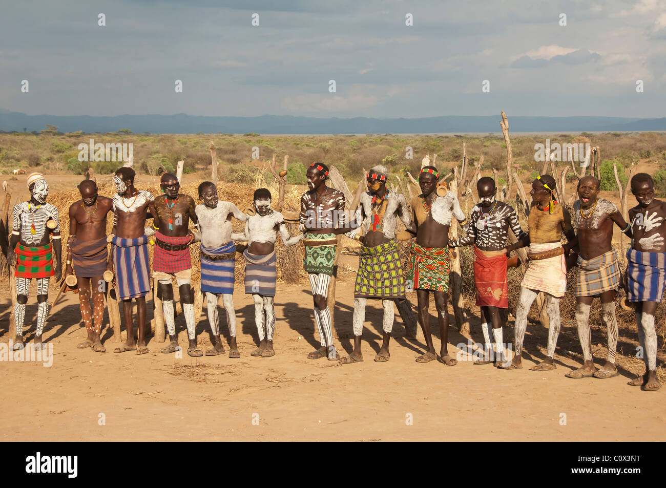 Karo people with body paintings participating in a tribal dance ...