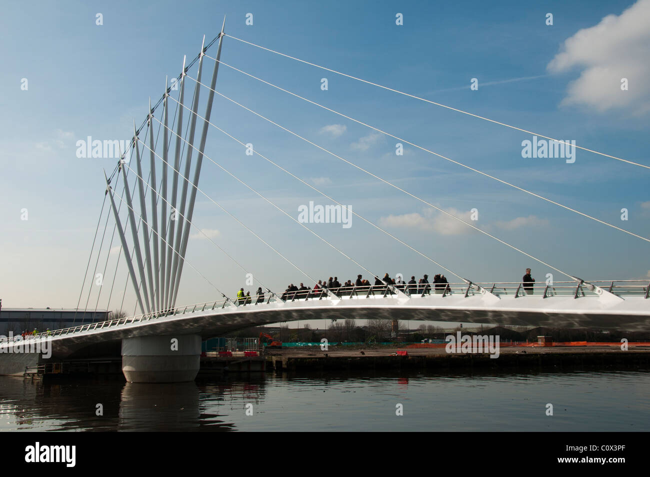 The MediaCityUK swing footbridge on the occasion of its official ...