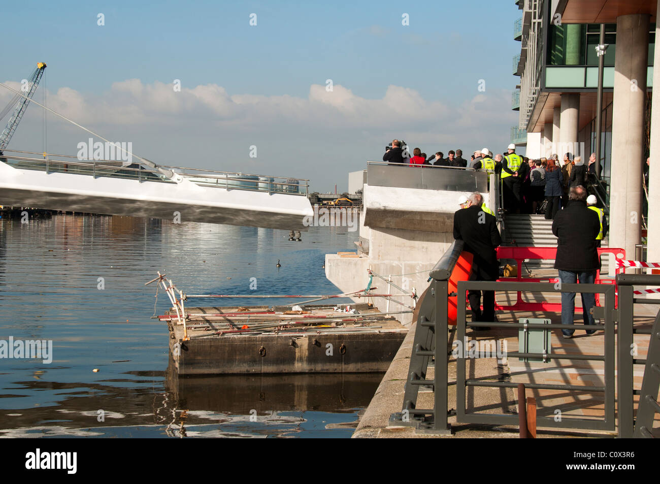 The MediaCityUK swing footbridge on the occasion of its official ...