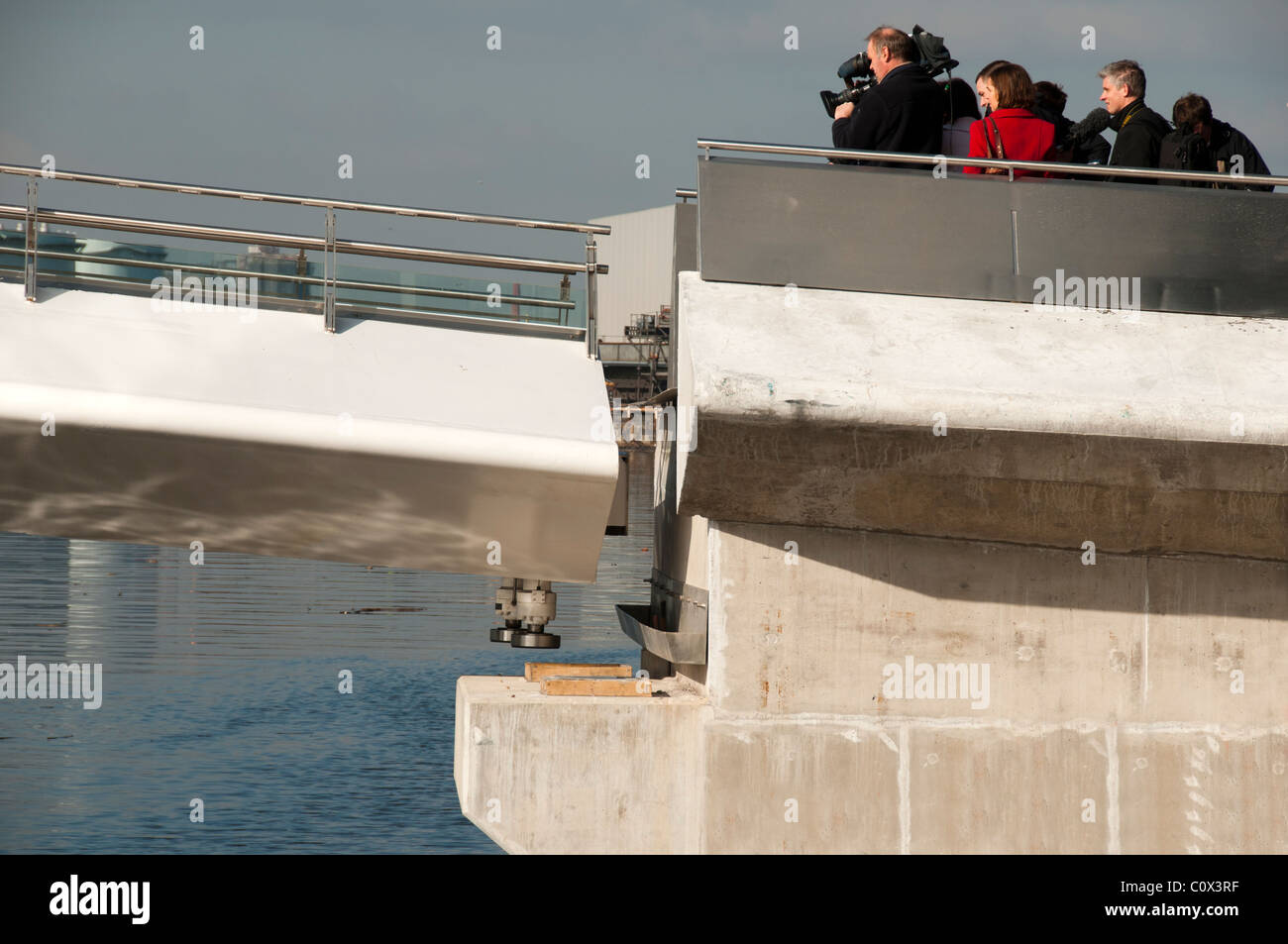 The MediaCityUK swing footbridge on the occasion of its official ...