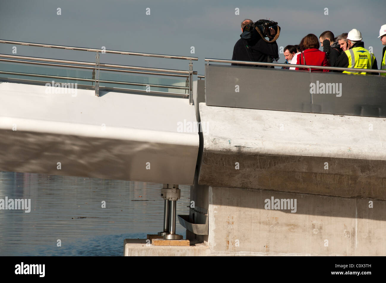 The MediaCityUK swing footbridge on the occasion of its official ...
