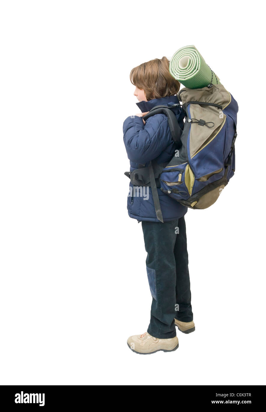 Child with a backpack ready for a trip isolated on white Stock Photo ...