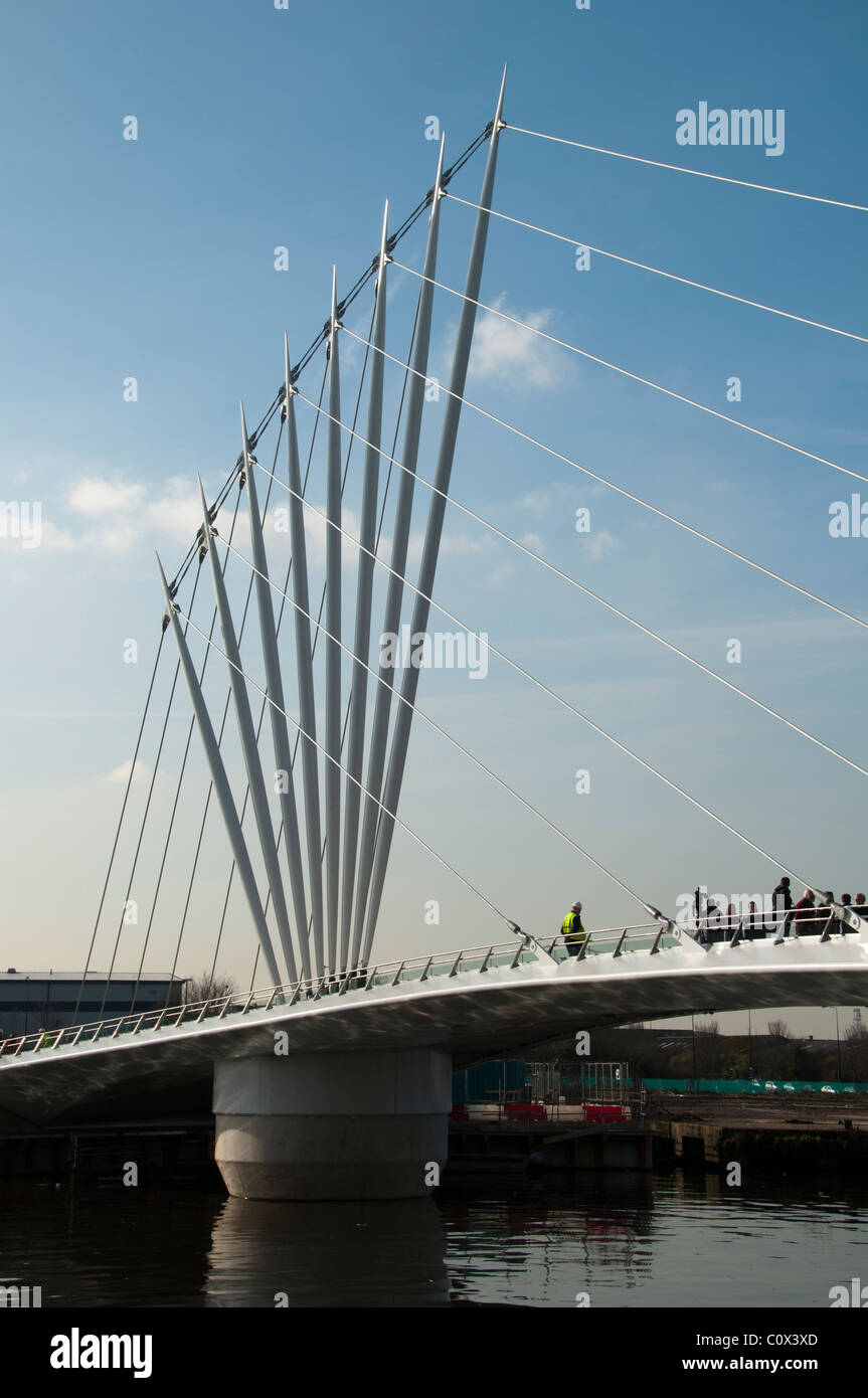 The MediaCityUK swing footbridge on the occasion of its official ...