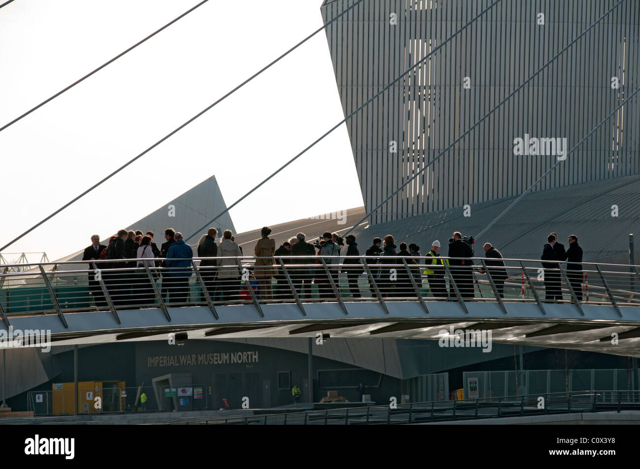 The MediaCityUK swing footbridge on the occasion of its official ...