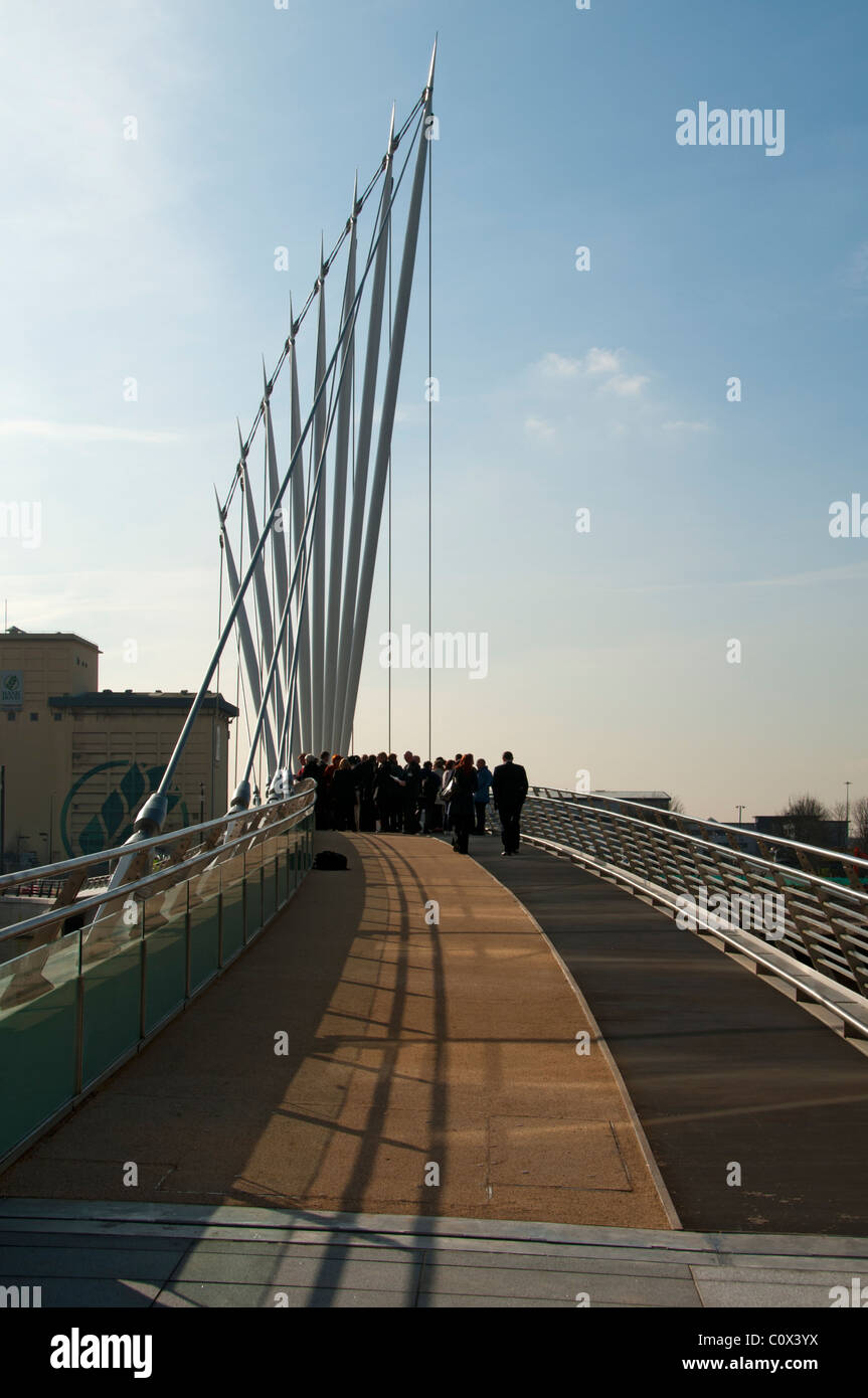 The MediaCityUK swing footbridge on the occasion of its official ...