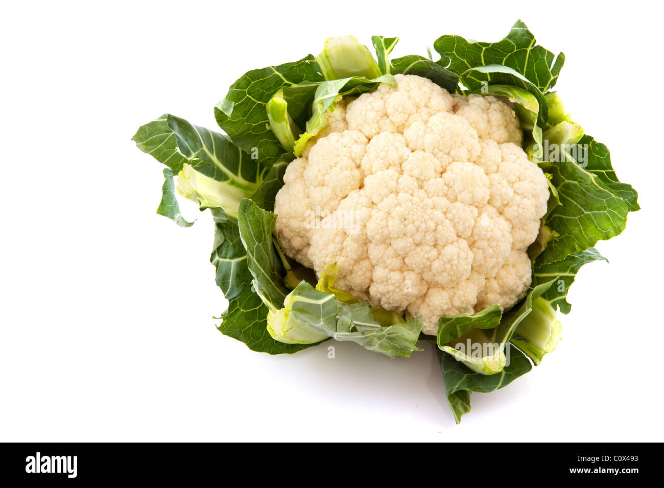 Fresh white cauliflower with leaves isolated over white Stock Photo - Alamy