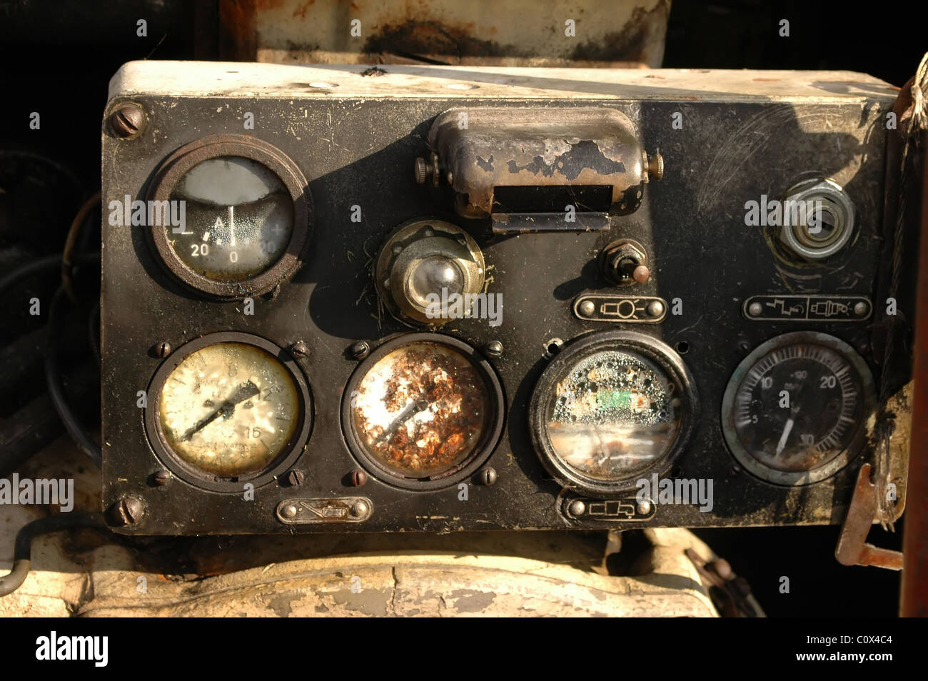 Gauges on an old engine Stock Photo - Alamy