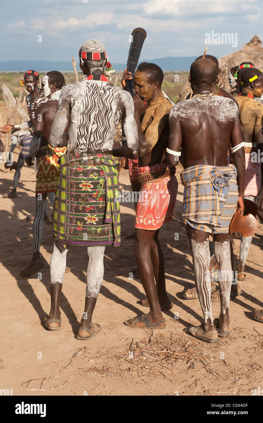 Karo people with body paintings participating in a tribal dance ...