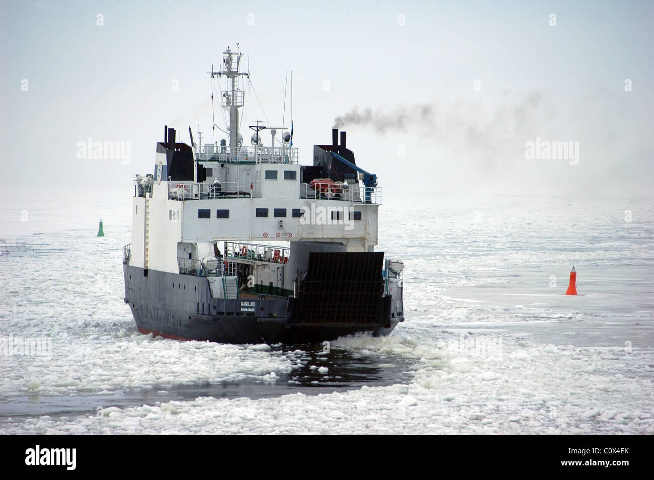 ferry Ship on frozen sea Stock Photo - Alamy