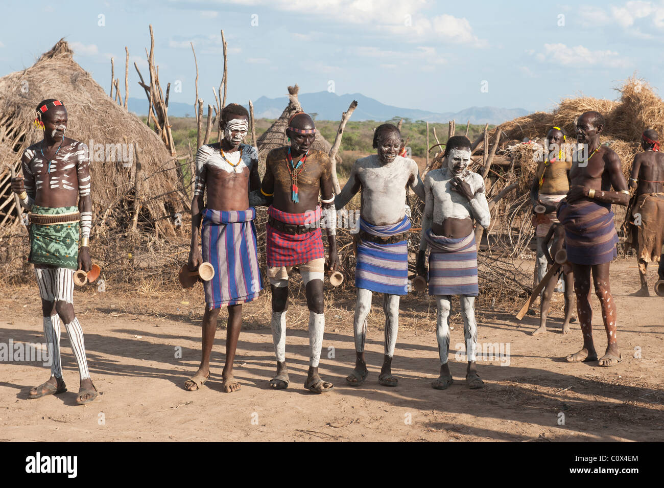 Karo people with body paintings participating in a tribal dance ...