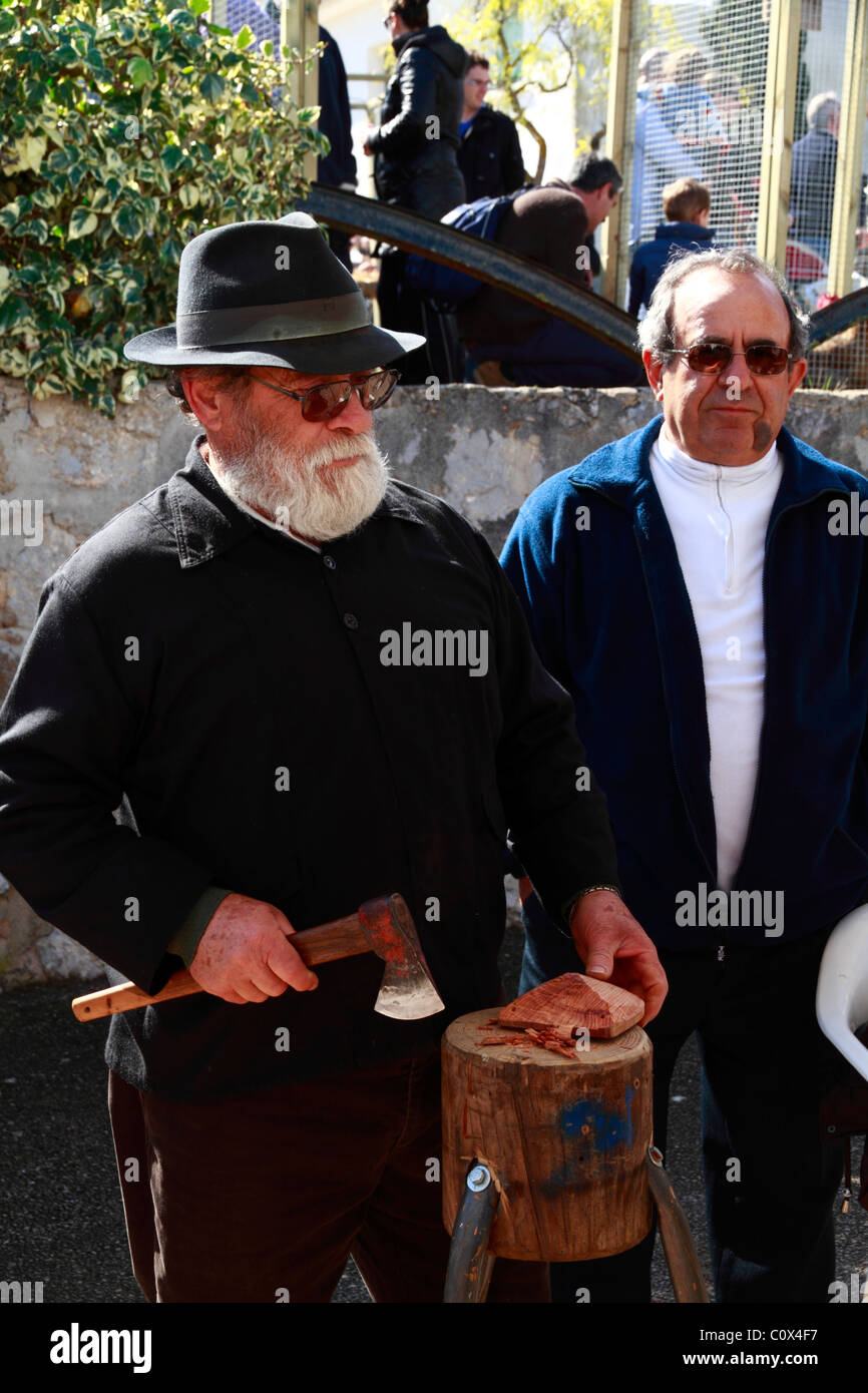 Man making castanets at a traditional Handicraft Fair, Ibiza, Spain ...