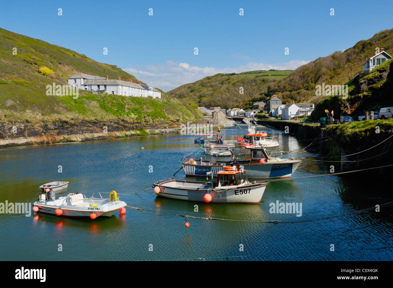 Boats in Boscastle Harbour on the North Cornwall coast, England Stock ...