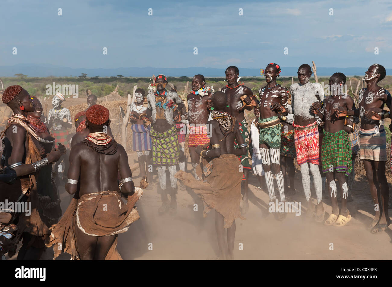 Karo people with body paintings participating in a tribal dance ...