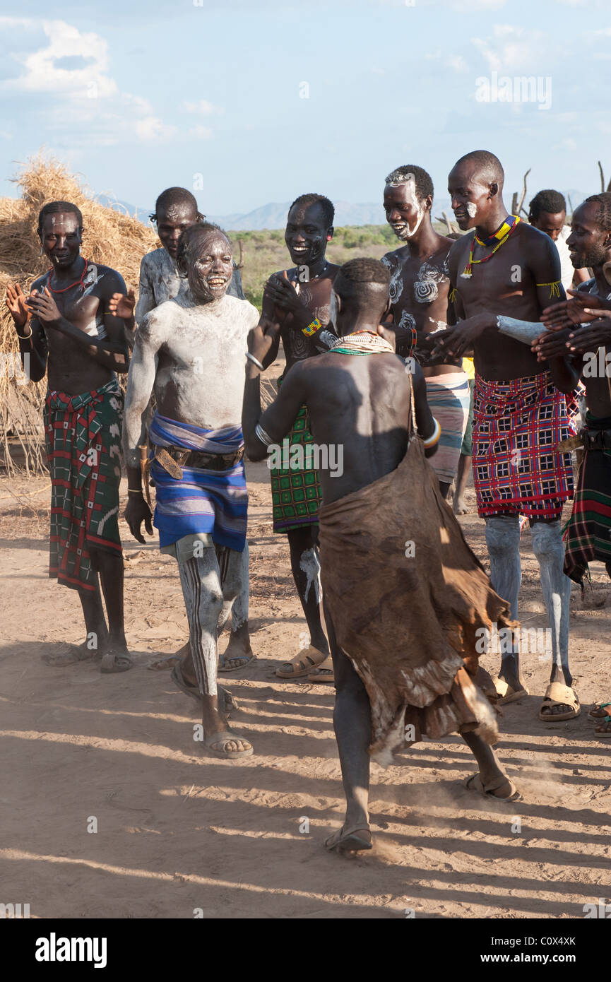 Karo people with body paintings participating in a tribal dance ...