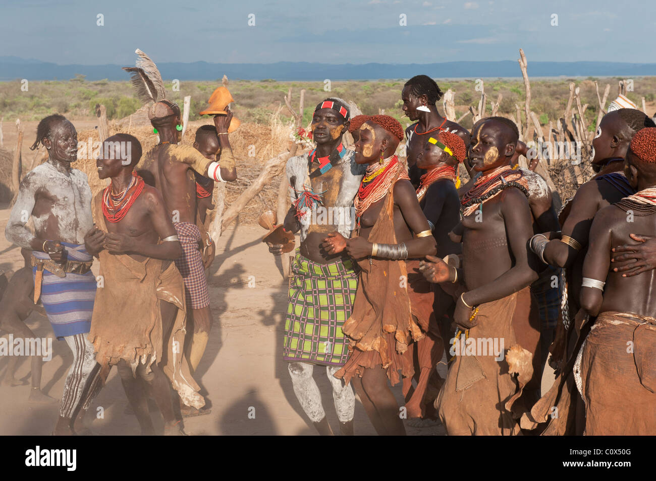 Karo people with body paintings participating in a tribal dance ...