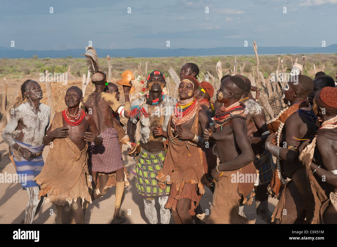Karo people with body paintings participating in a tribal dance ...