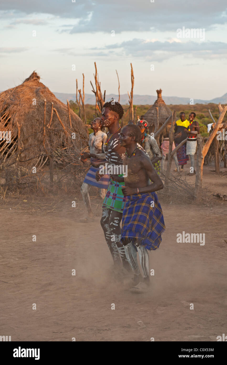 Karo people with body paintings participating in a tribal dance ...